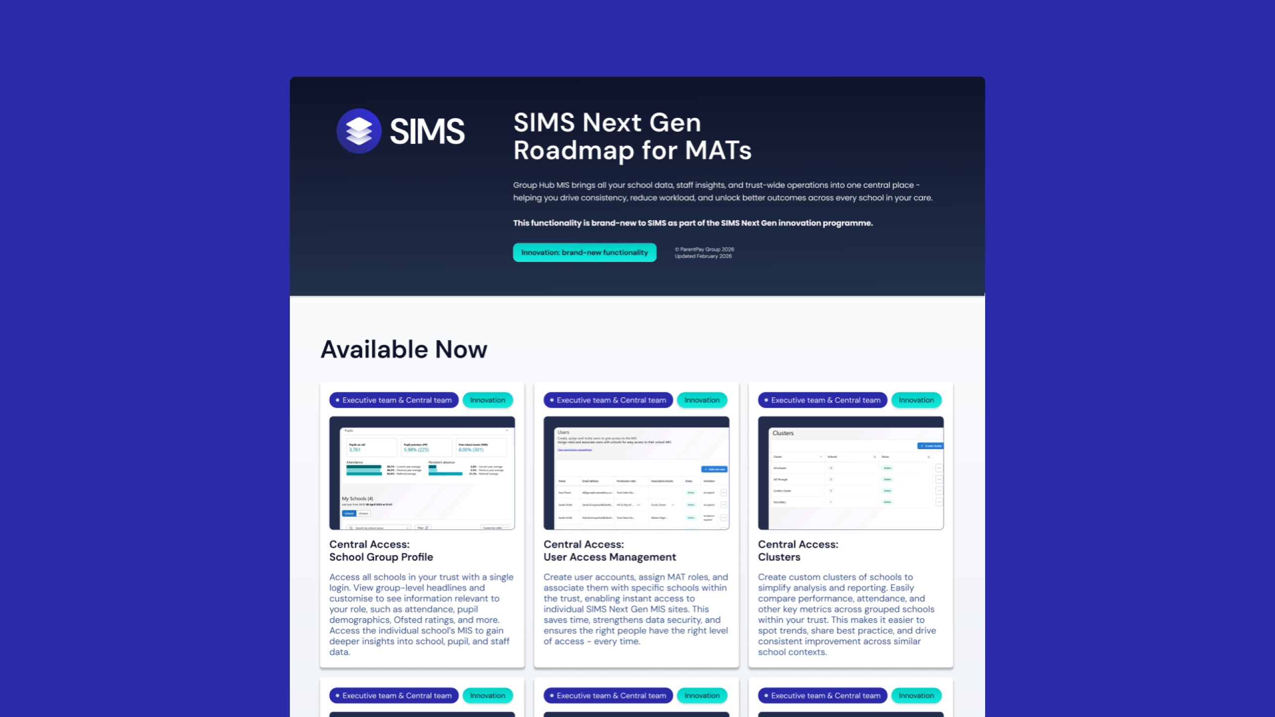 SIMS Next Gen roadmap - ParentPay Group